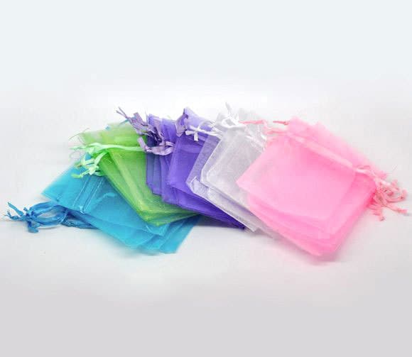 4 X 6" Rectangle Sheer Pink Drawstring Ribbon Organza Bags, Wedding ...