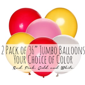 36" Jumbo Red Balloon, Big Pink Balloon, Giant Gold Balloon, Huge White ...