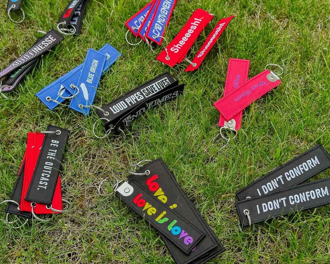 50 Embroidery Flight Tag, Personalized Gift, Key Ring, Custom Keychain ...