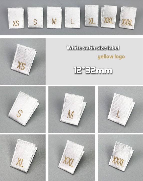 100 Satin Size Tabs W/ Black Letters Folded Size Labels up - Etsy