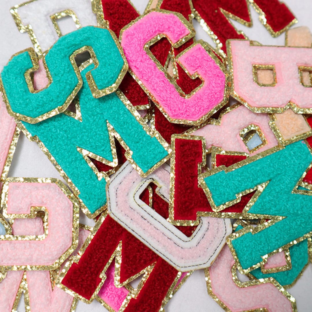 Gold Glitter Chenille Letters Patches Chenille Patch - Etsy