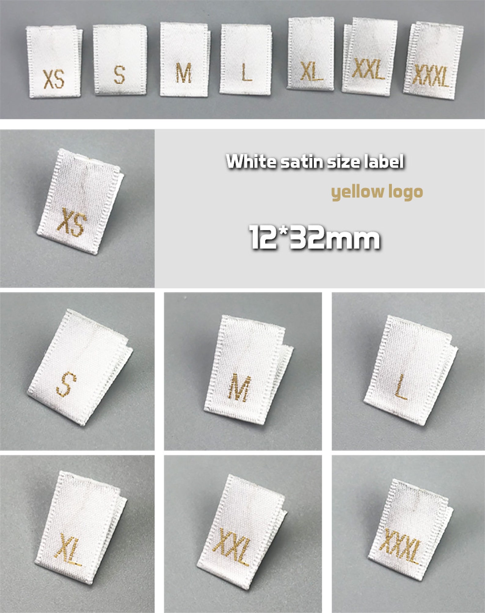 100 Size Labels / Woven Damask Sewing Tag / Centre Fold Stock | Etsy