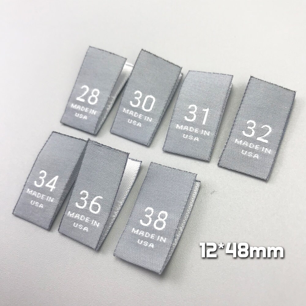 100 Satin Size Tabs, W/ Black Letters- Folded Size Labels -up to ...