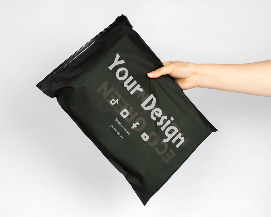 50 Black Zipper Bags With Logo, Customized Clothing Bags for Tshirt ...
