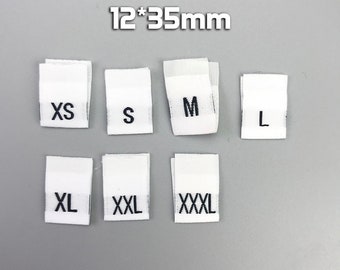Woven White Size Tabs Labels XS,S,M,L,XL,XXL,3XL Woven Clothing Garment ...