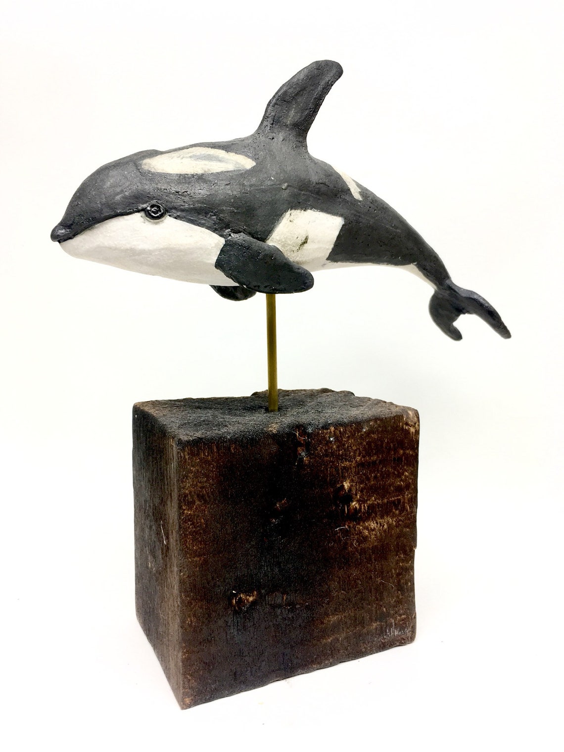 Oscar the Orca Displayed on a Reclaimed Wooden Block, a Characterful ...