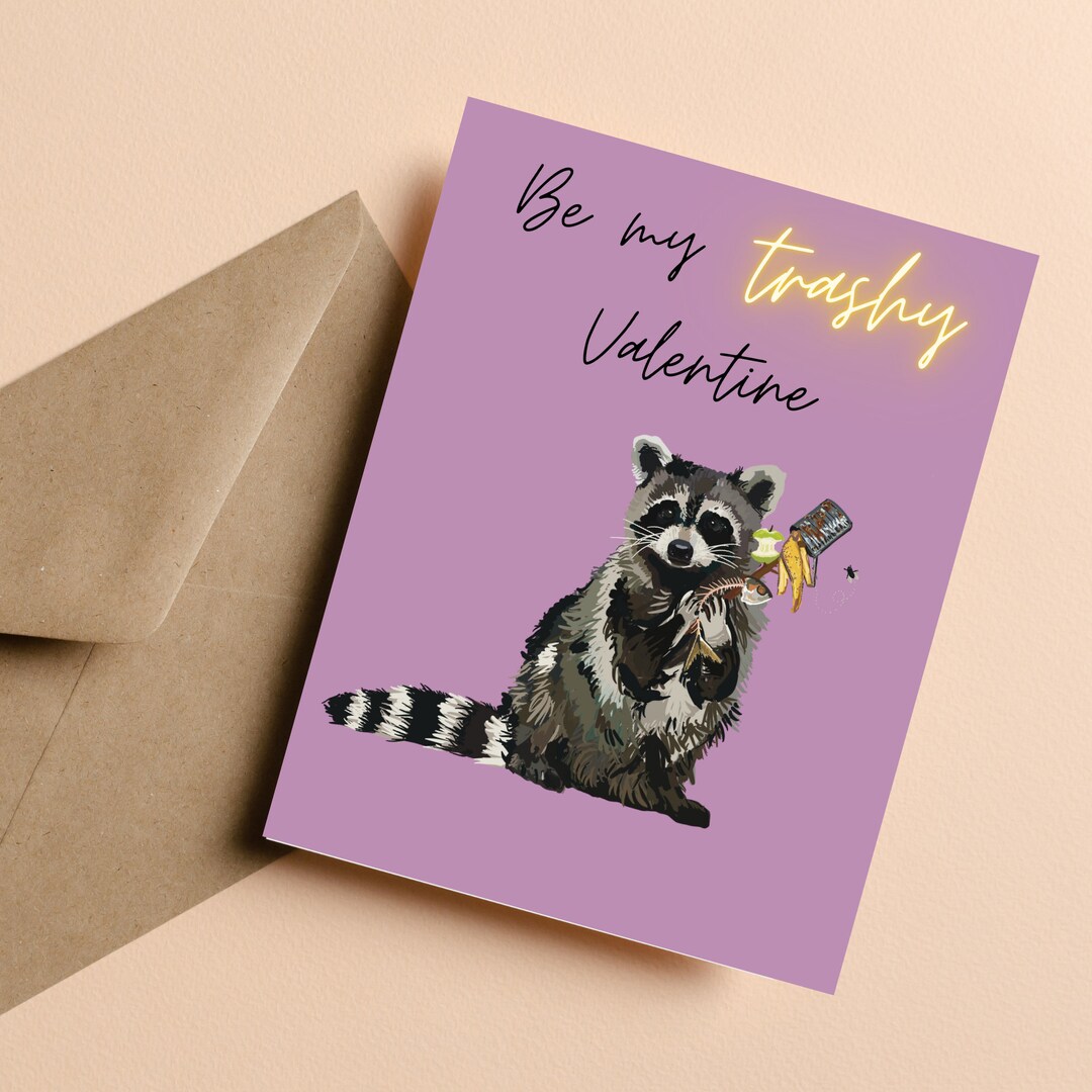 Raccoon Valentine Card Handmade Greeting Notecard Trashy Funny Love ...