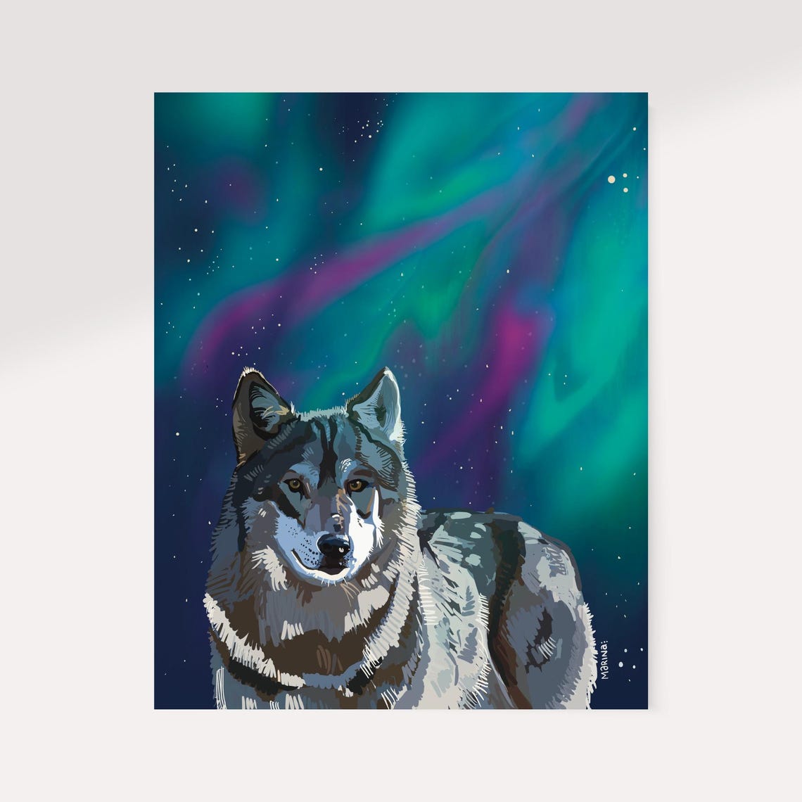 Aurora Borealis Wolf Print: Northern Lights Wildlife Art (8x10) - Etsy