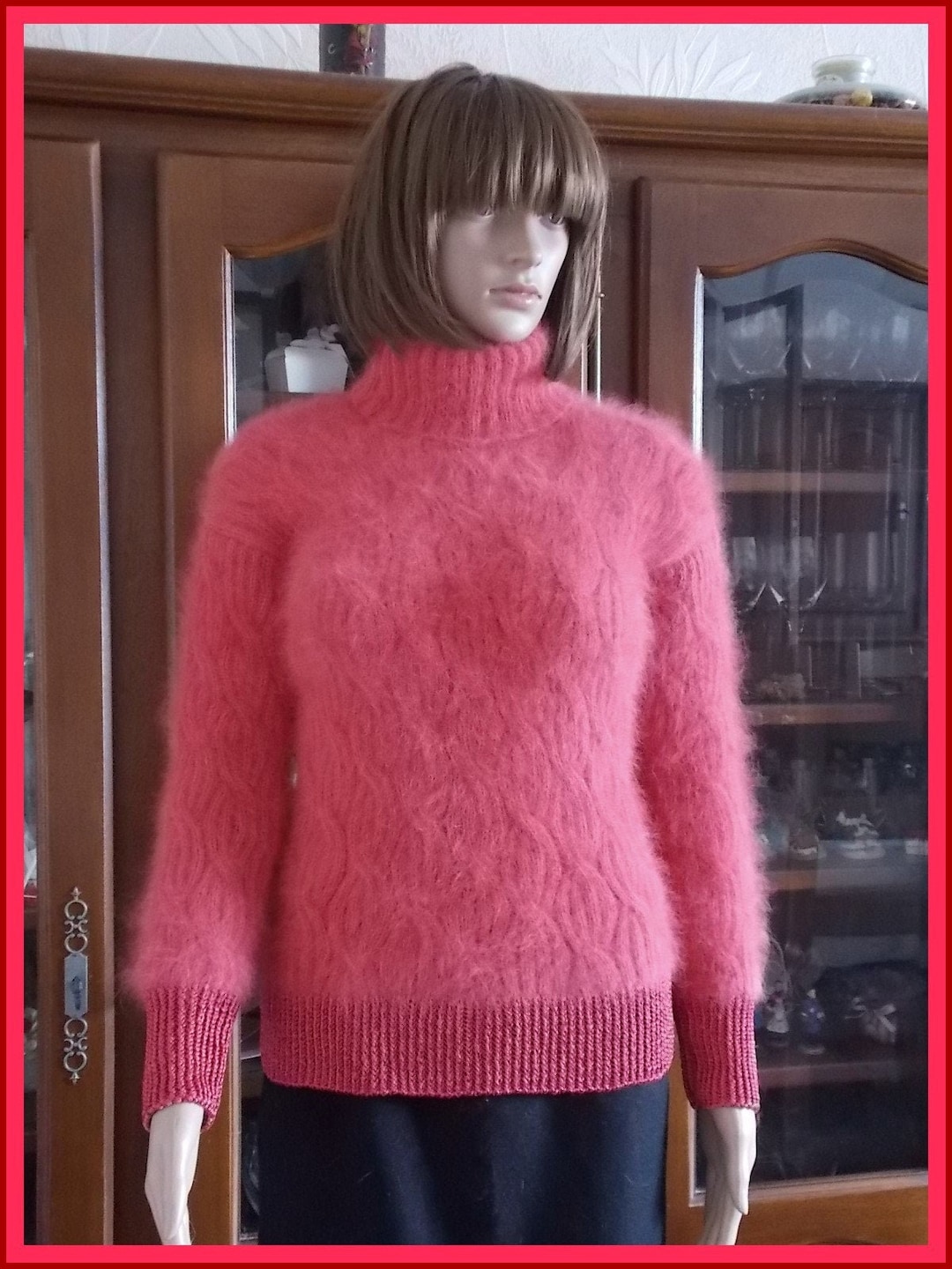 Women's Sweater 100% Angora Model BELA by ANNY BLATT Color Pink Passion ...