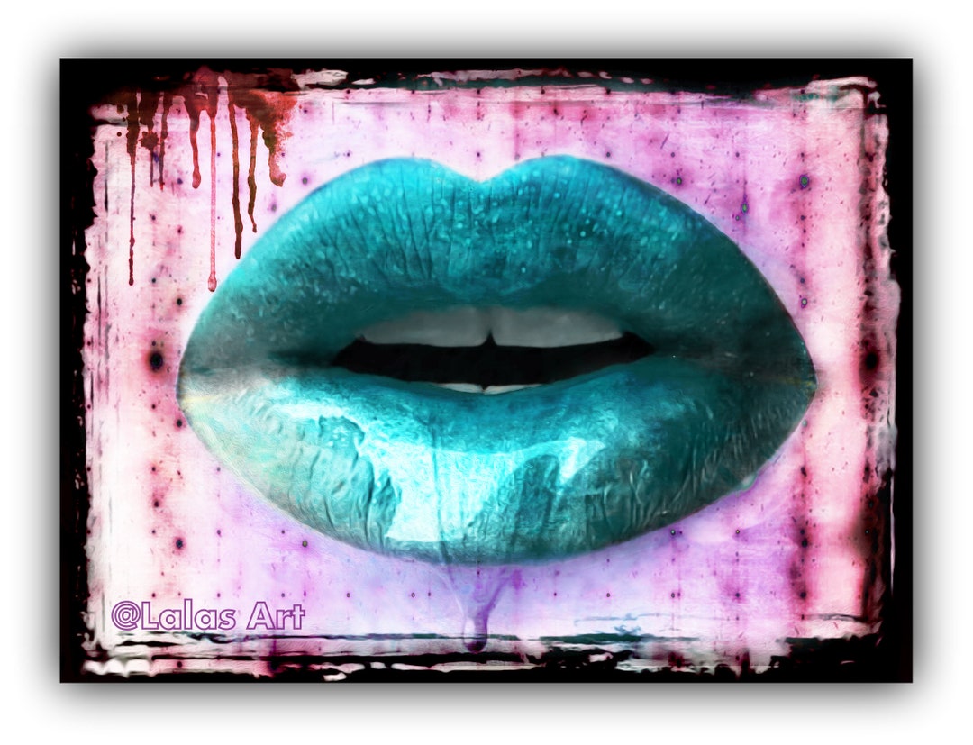 Sexy Blue Lips Alien Lips Mix Media Home Decor Interior Design Pop Art ...