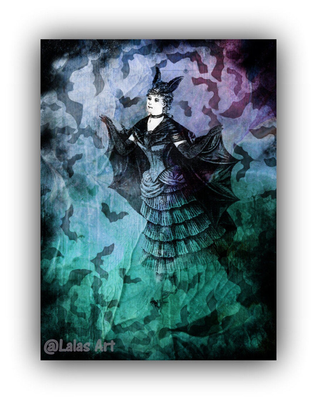 Creature of the Night Pretty BAT Girl Painting Vintage Retro Style Art ...