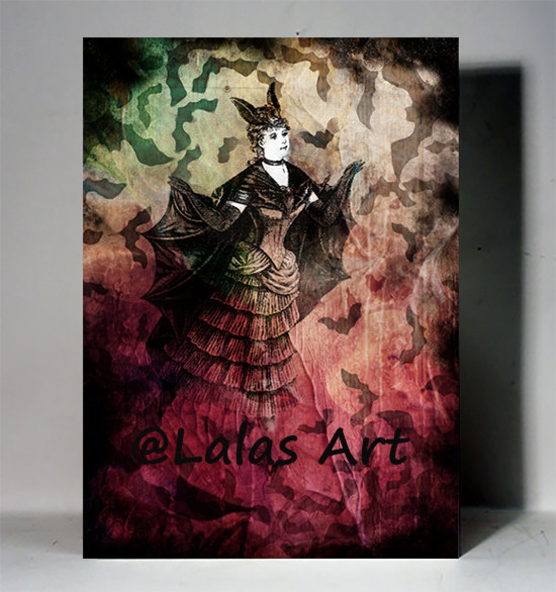 Creature of the Night Pretty BAT Girl Painting Vintage Retro Style Art ...
