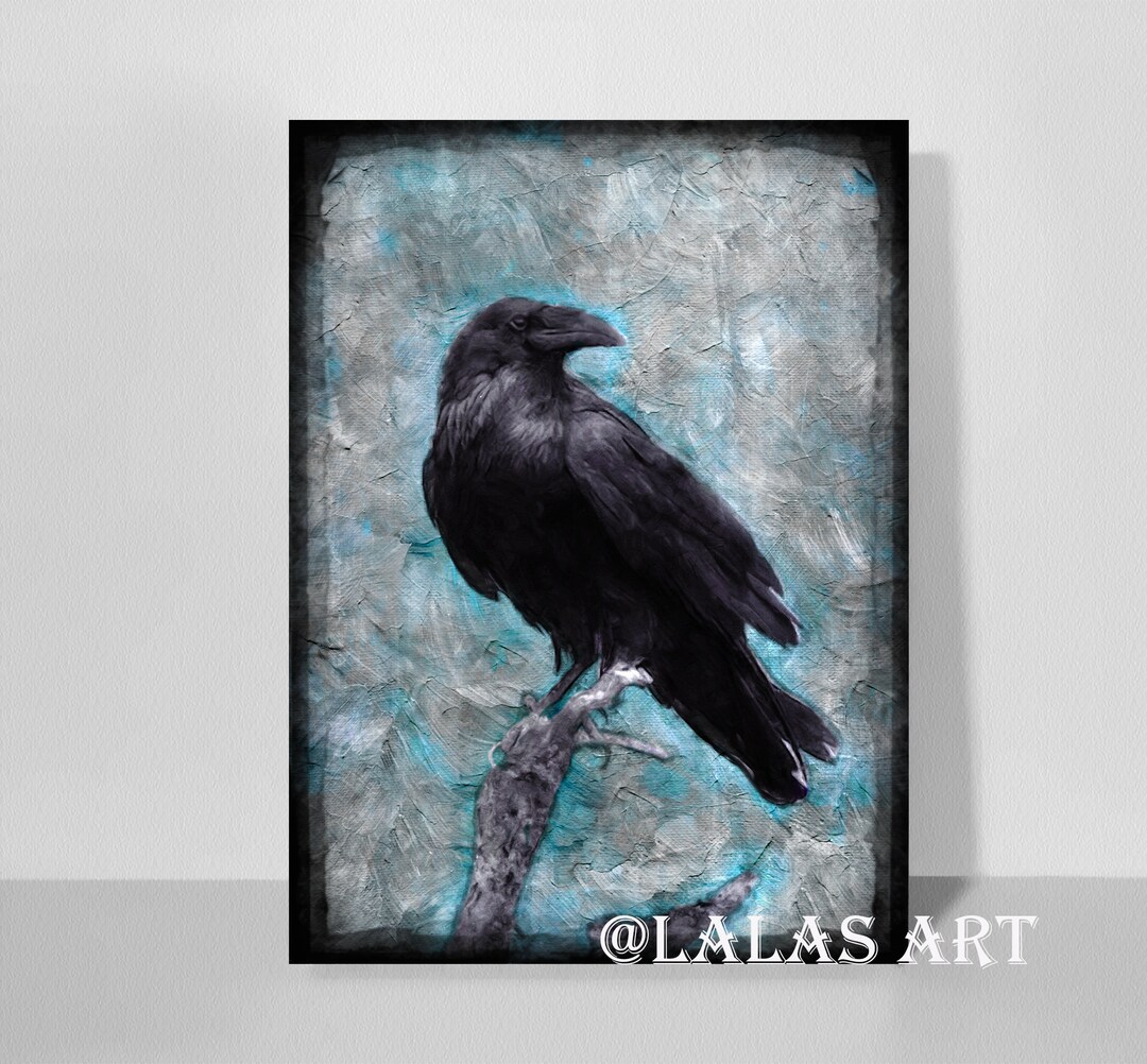 Black Raven - Colorful Painting - Bird - Vintage Retro Style Art - Home ...