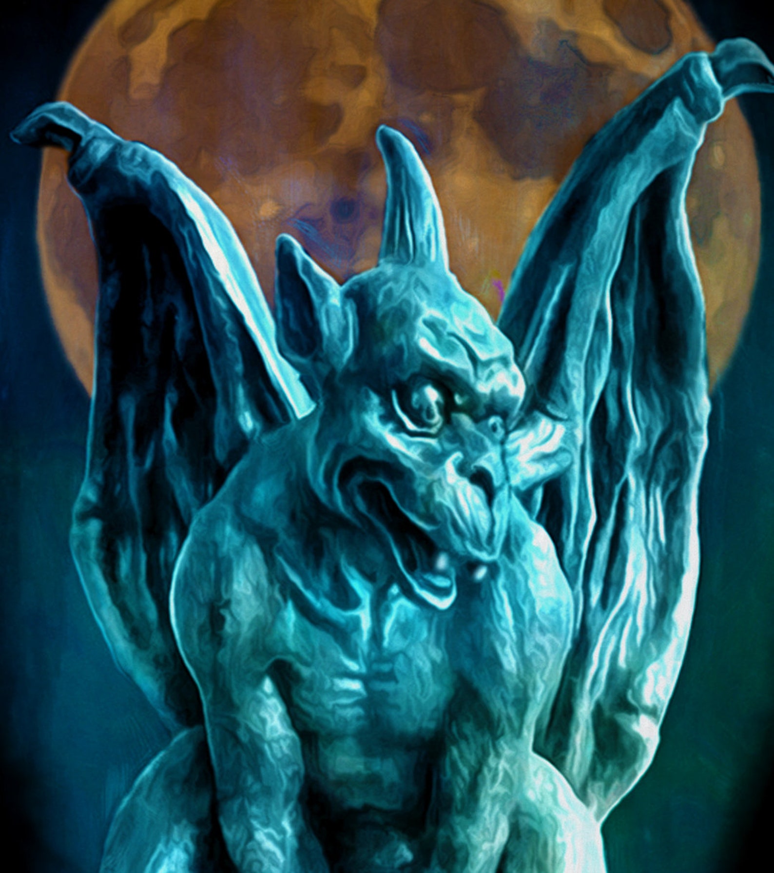 Coffin Shaped Art Gargoyle Blood Moon Vintage Style - Etsy