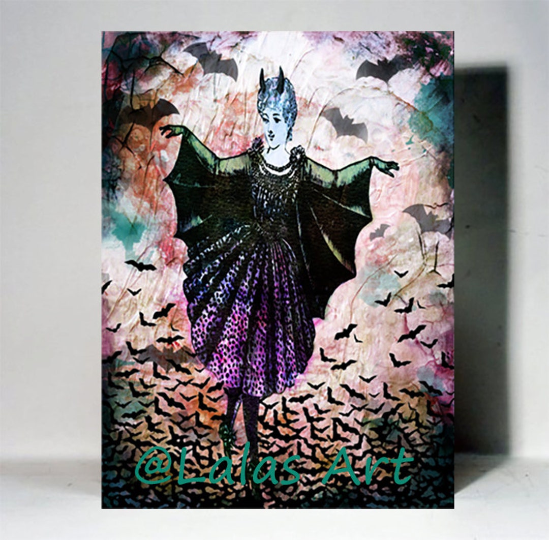 Creature of the Night Pretty BAT Girl Painting Vintage Retro Style Art ...
