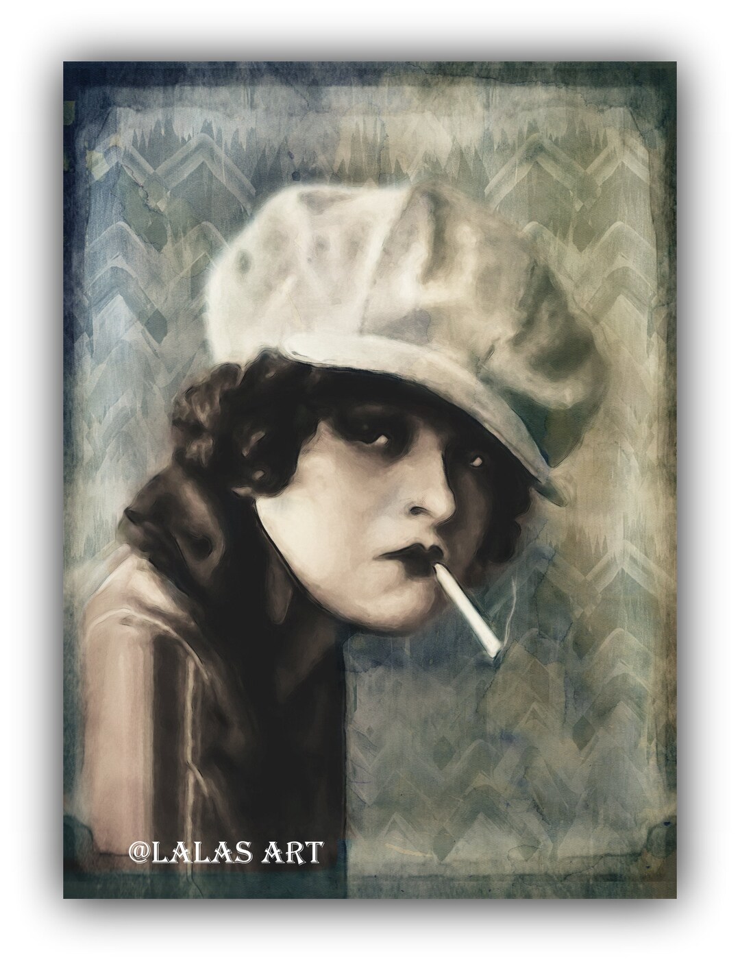 Art Deco Flapper Girl Smoking Vintage Style Portrait Silent Movie Star ...