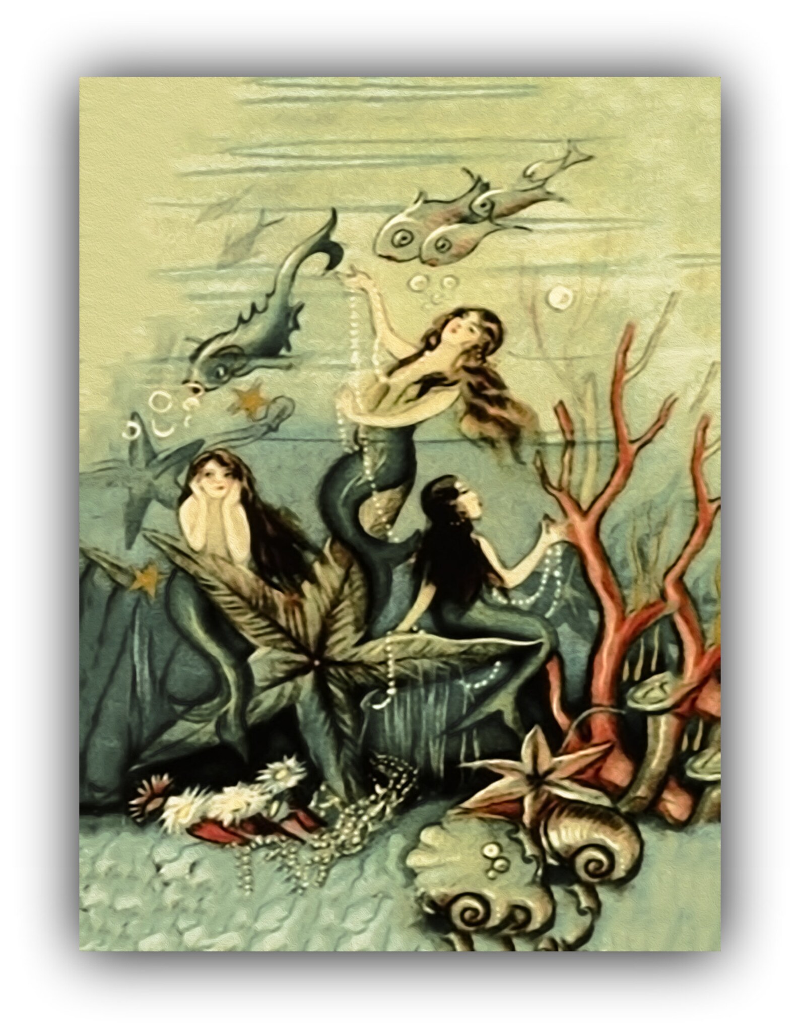 Vintage Style Mermaid Pictures Set of 4 Pictures Art art - Etsy