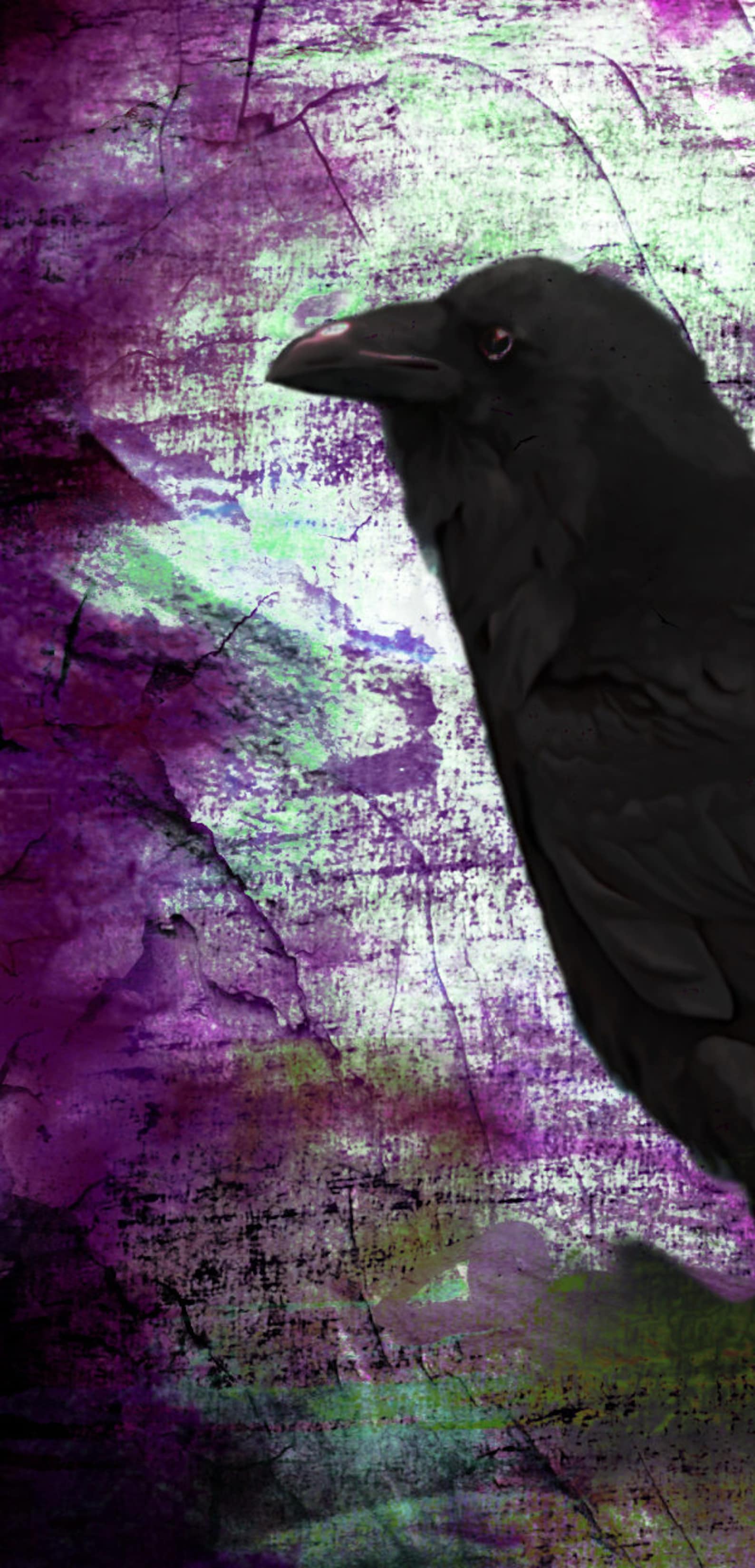 Set of 2 Unique Purple Black Crow Raven Painting Bird Vintage - Etsy