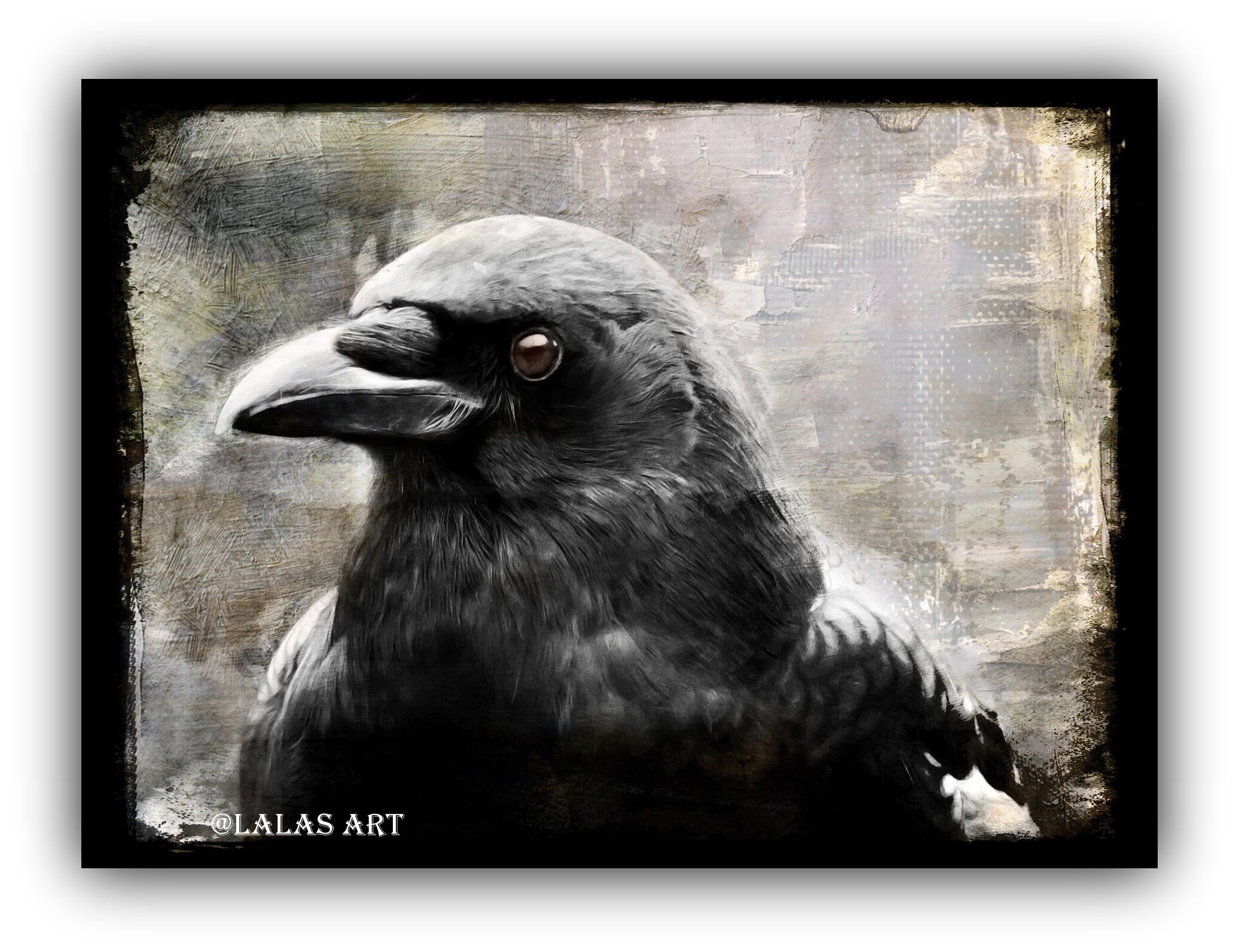 Unique Black Crow Painting Bird Vintage Retro Style Art | Etsy