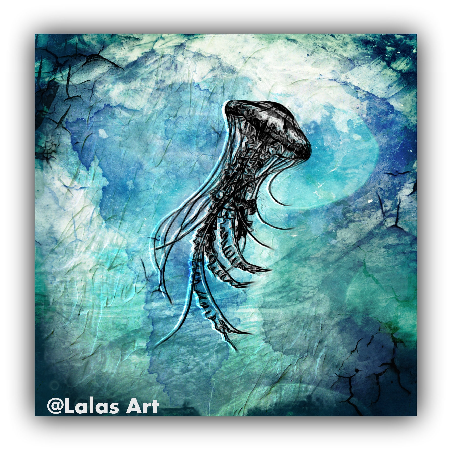 Sea Creature Jellyfish Painting Vintage Retro Style Art Home Décor Wall ...