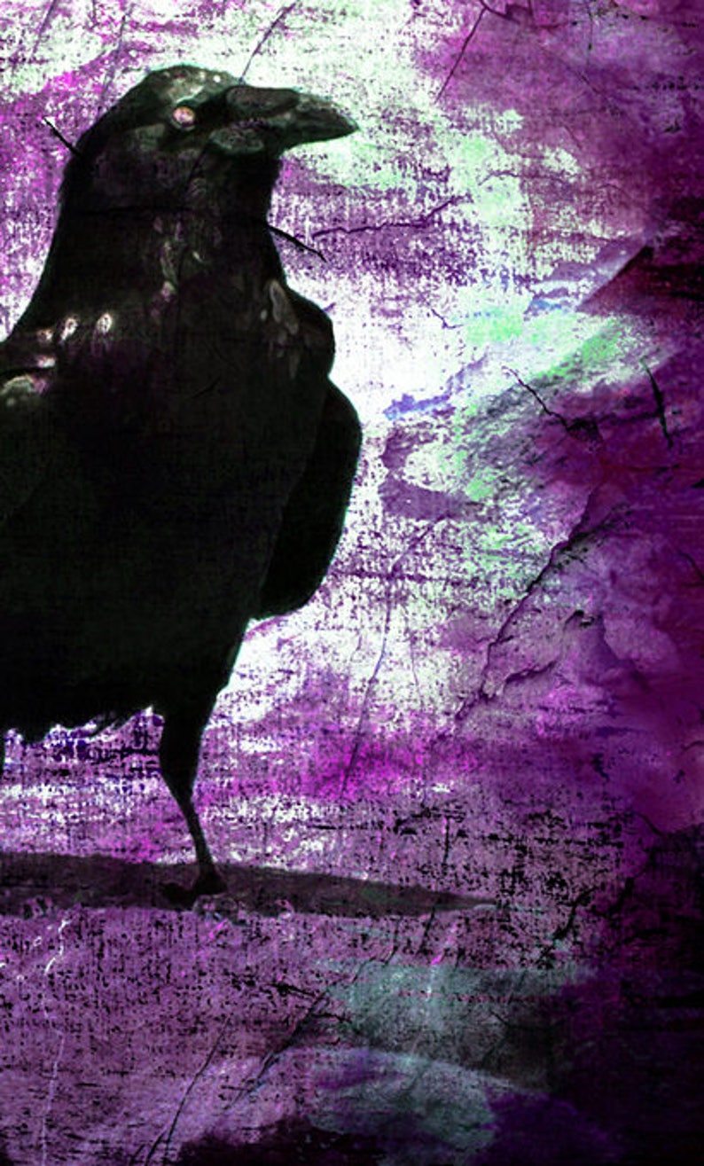 Set of 2 Unique Purple Black Crow Raven Painting Bird Vintage - Etsy
