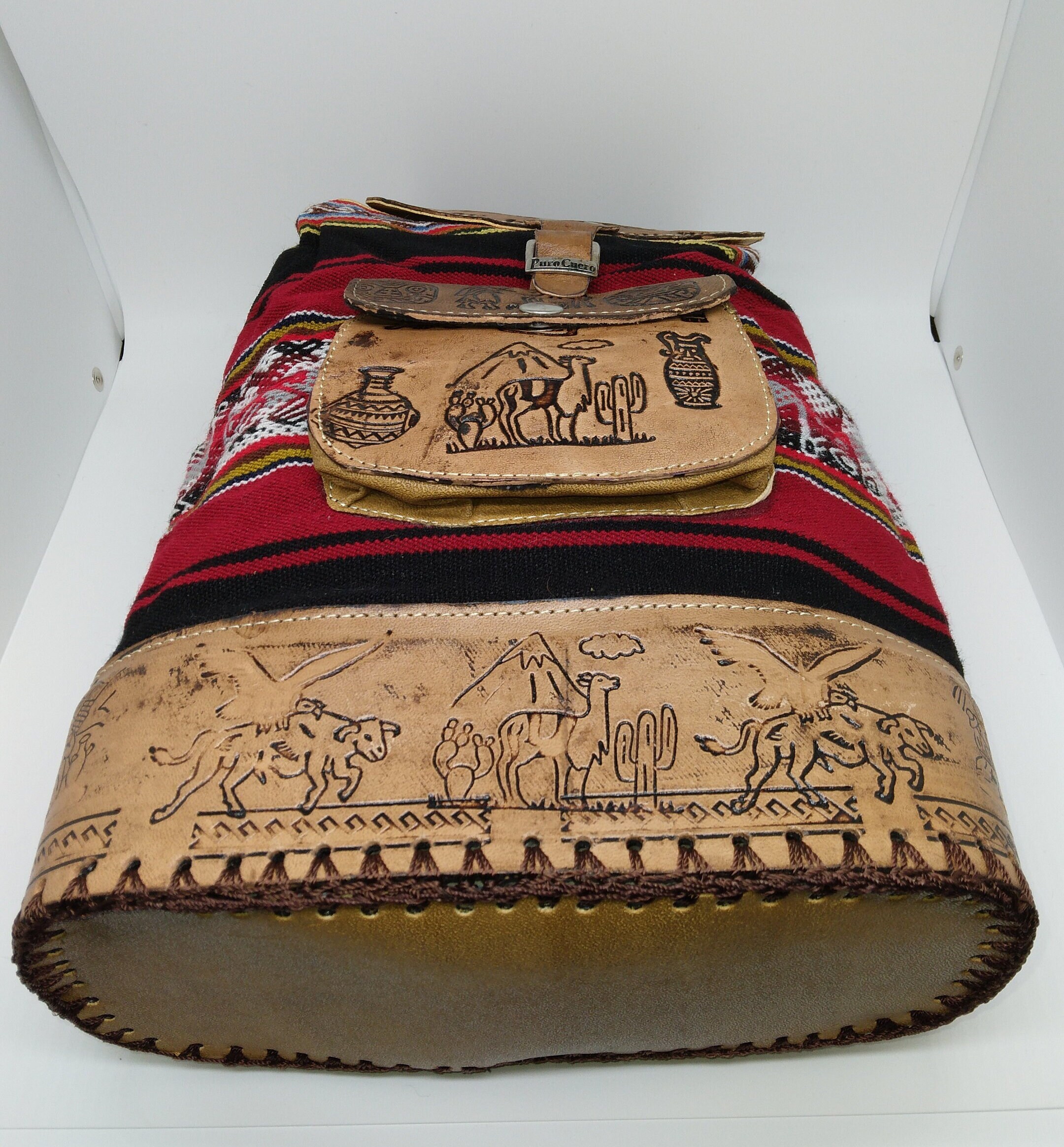 Peruvian Hand-tooled Leather and Textile Backpack Purse - Etsy
