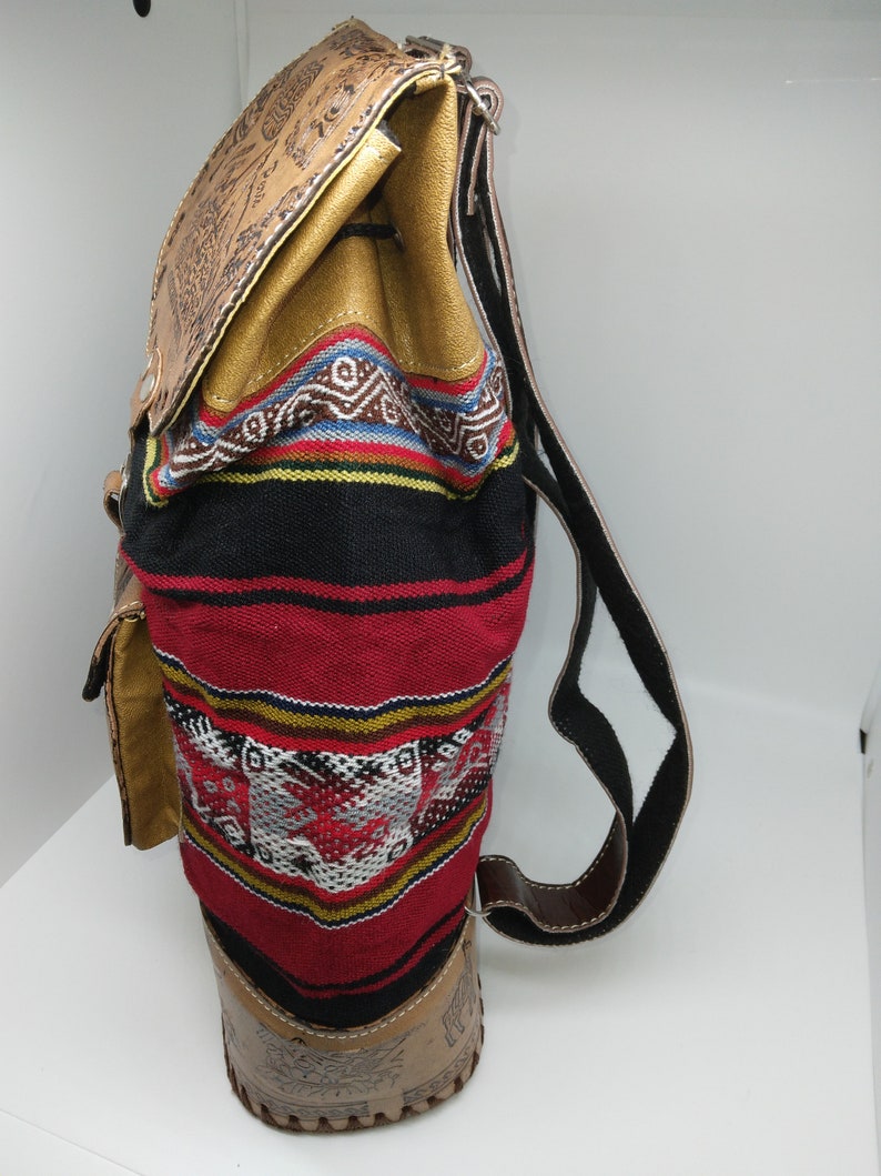 Peruvian Hand-tooled Leather and Textile Backpack Purse - Etsy