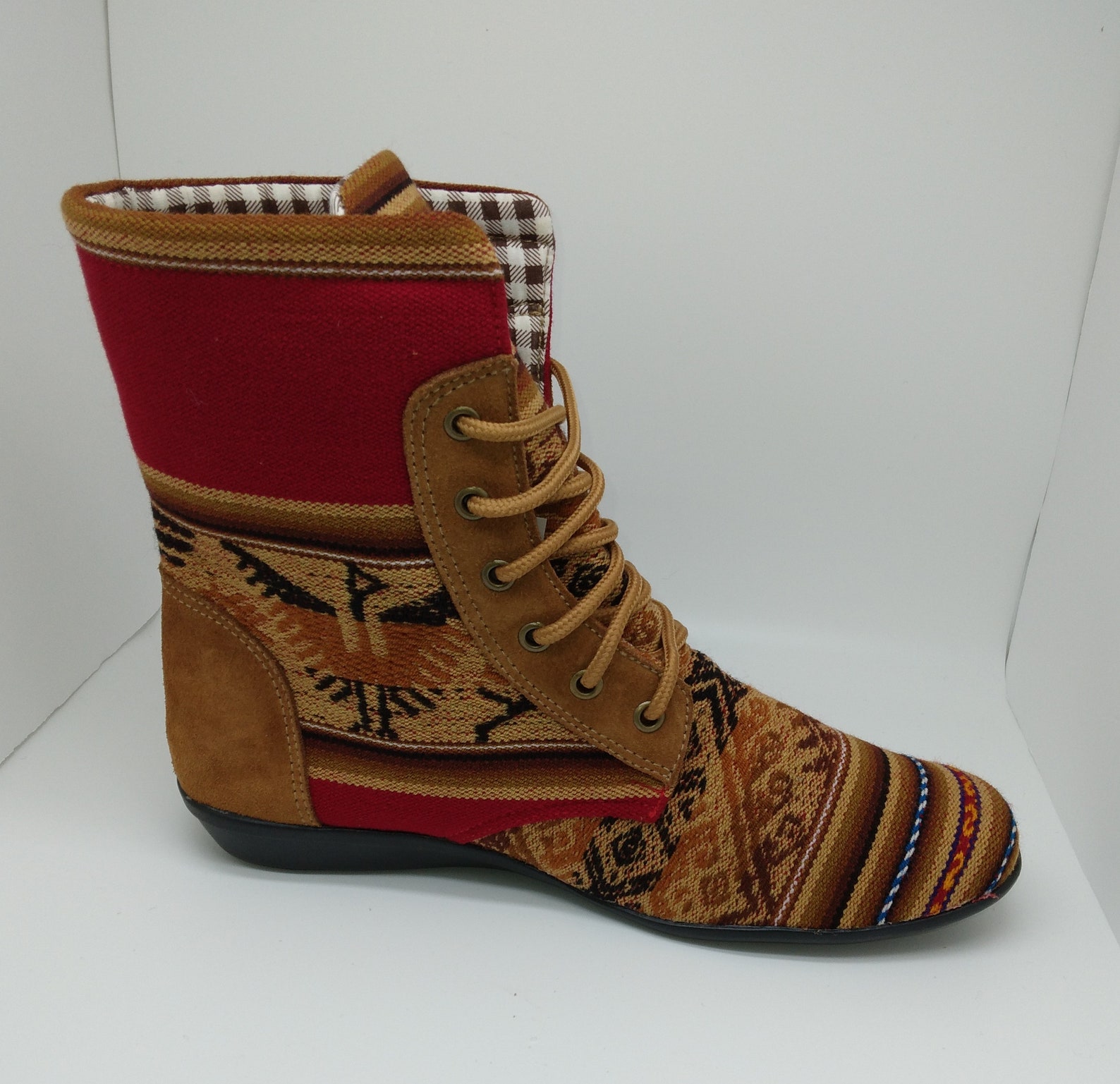 Tight Fit Peruvian Inca Red Textile and Leather Hi Top Shoes - Etsy