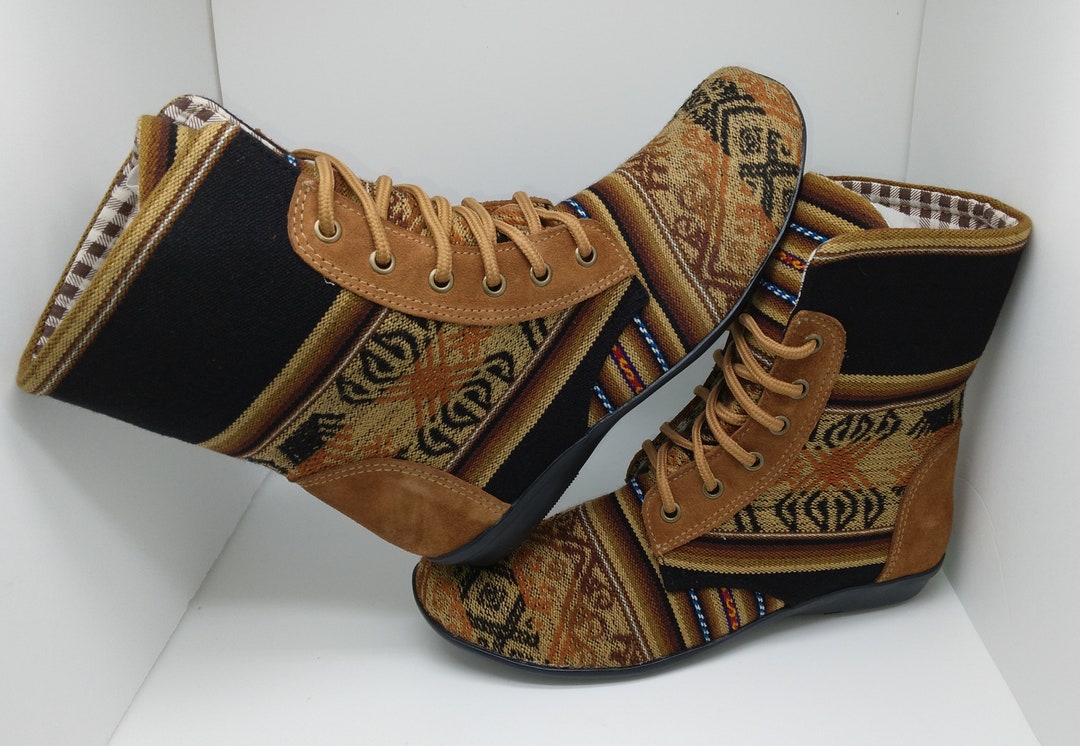 Tight Fit Peruvian Inca Black Textile and Leather Hi Top Shoes - Etsy