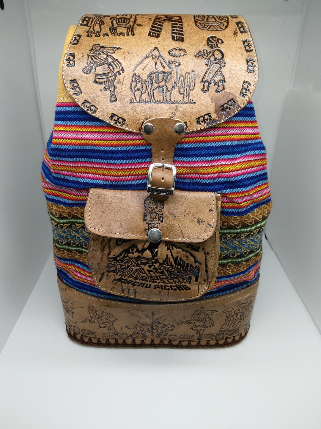 Peruvian Hand-tooled Leather and Textile Backpack Purse - Etsy