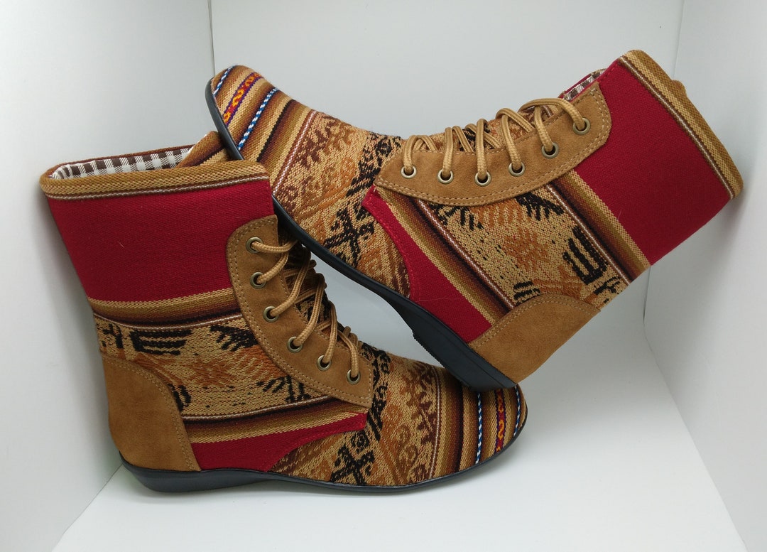 Tight Fit Peruvian Inca Red Textile and Leather Hi Top Shoes Women's US ...