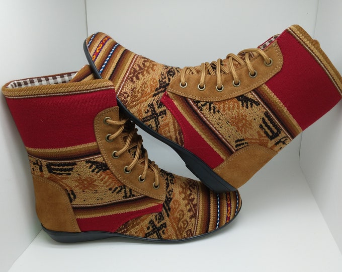 Tight Fit Peruvian Inca Red Textile and Leather Hi Top Shoes Women's US ...