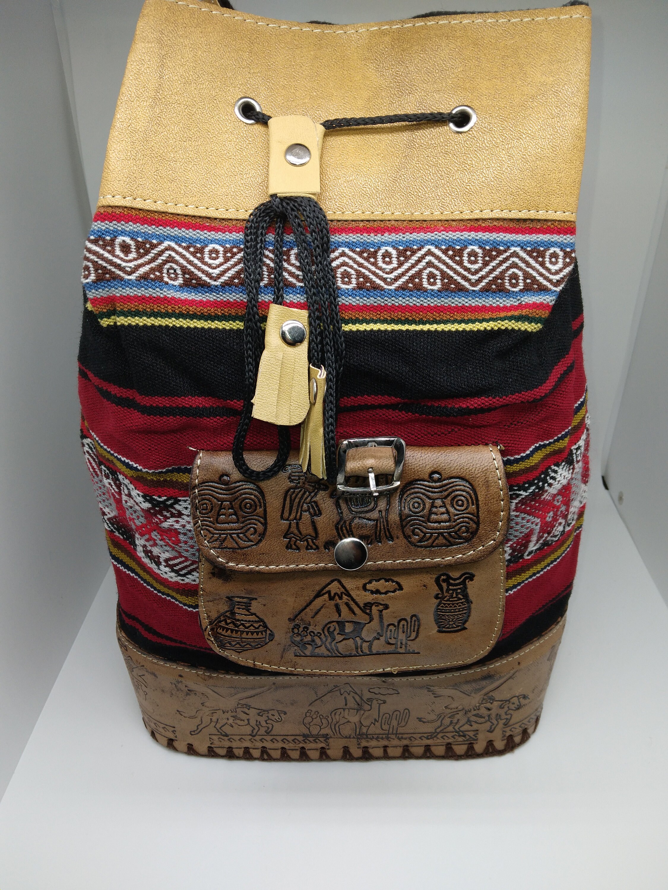 Peruvian Hand-tooled Leather and Textile Backpack Purse - Etsy