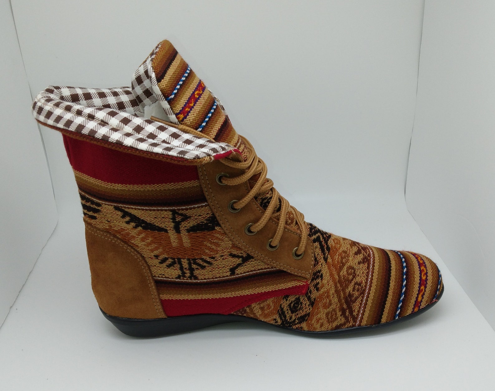 Tight Fit Peruvian Inca Red Textile and Leather Hi Top Shoes - Etsy