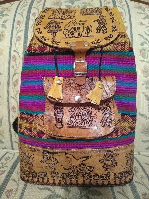 Peruvian Hand-tooled Leather and Textile Backpack Purse - Etsy