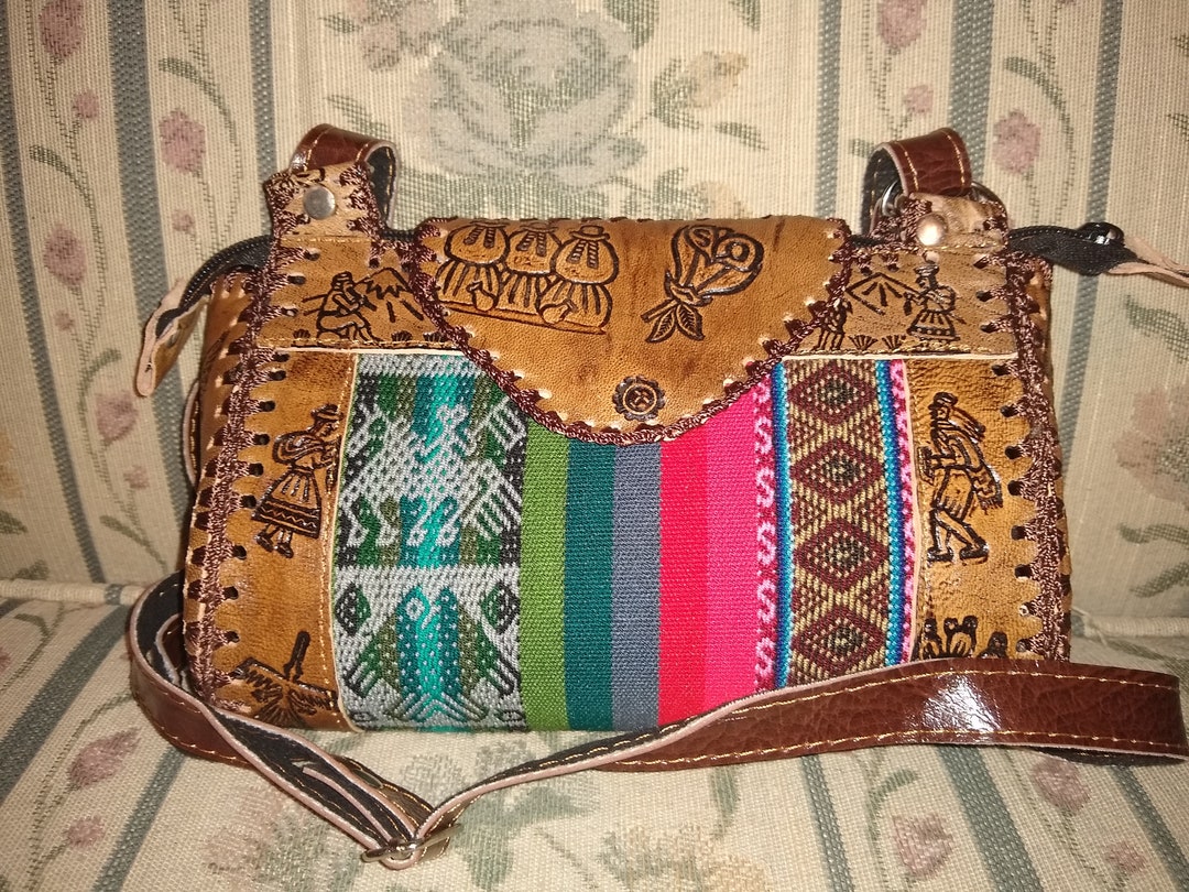 Peruvian Hand-tooled Leather and Textile Purse - Etsy