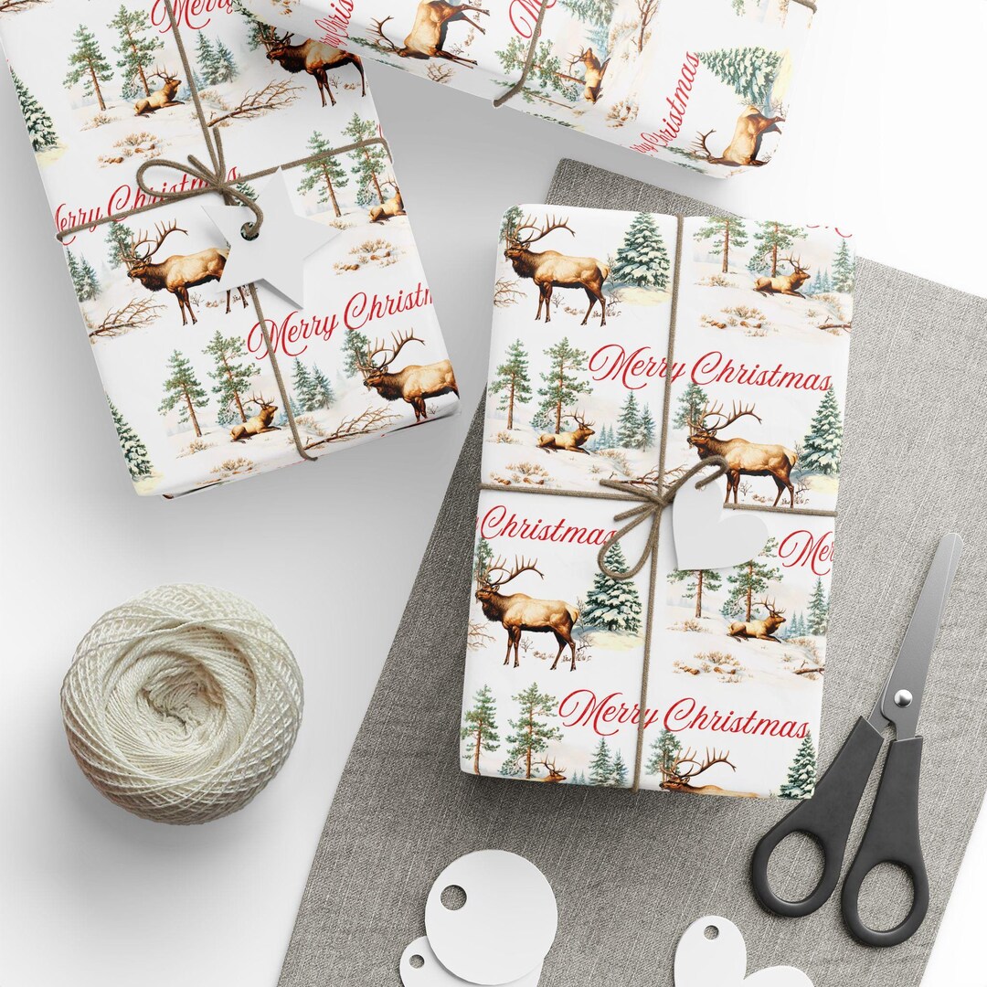 Bull Elk Christmas Wrapping Paper, Wildlife Christmas Wrapping Paper ...