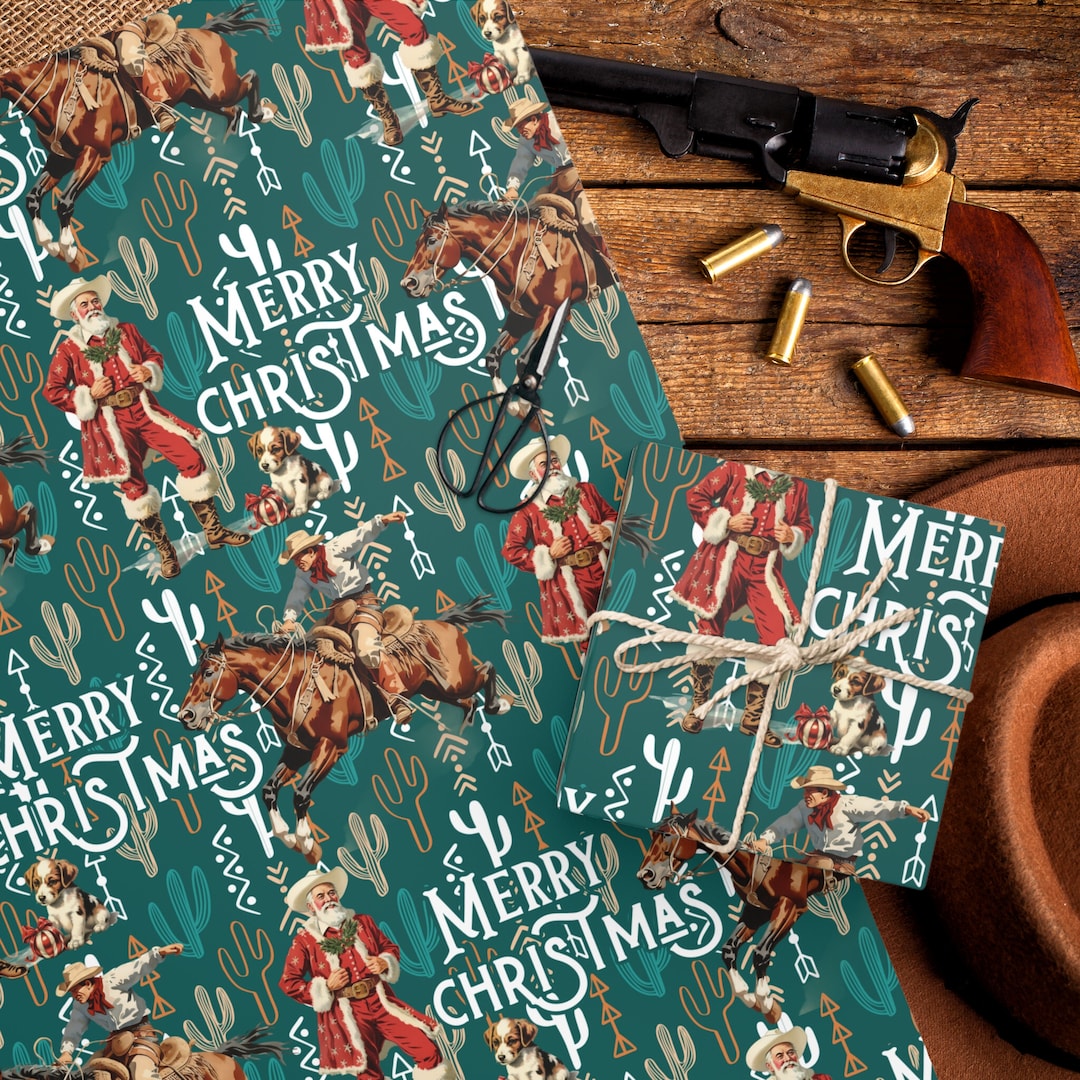 Cowboy Wrapping Paper - Christmas Gift Wrap, Western Gifts, Cowboy Gift ...