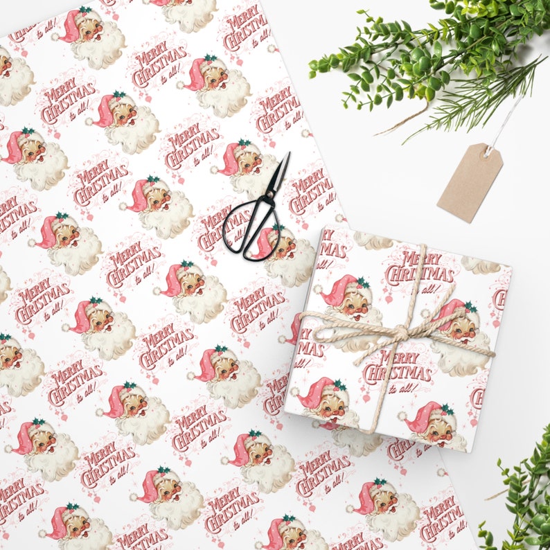 Pink Vintage Christmas Wrapping Paper Pink Santa Claus Gifts - Etsy