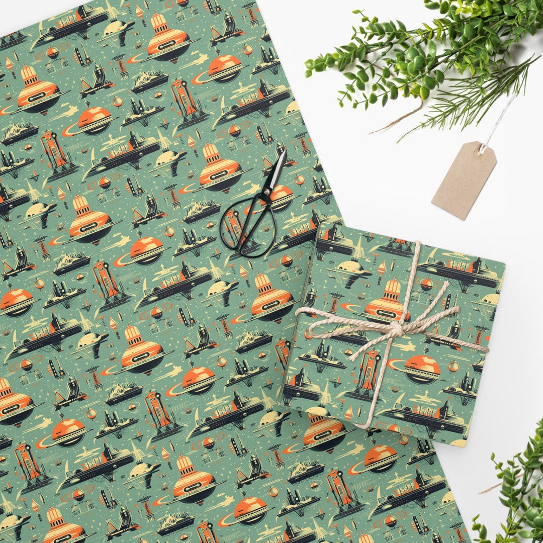 Vintage Scifi Wrapping Paper Ufo Gift Wrap Scifi Wrapping Paper ...