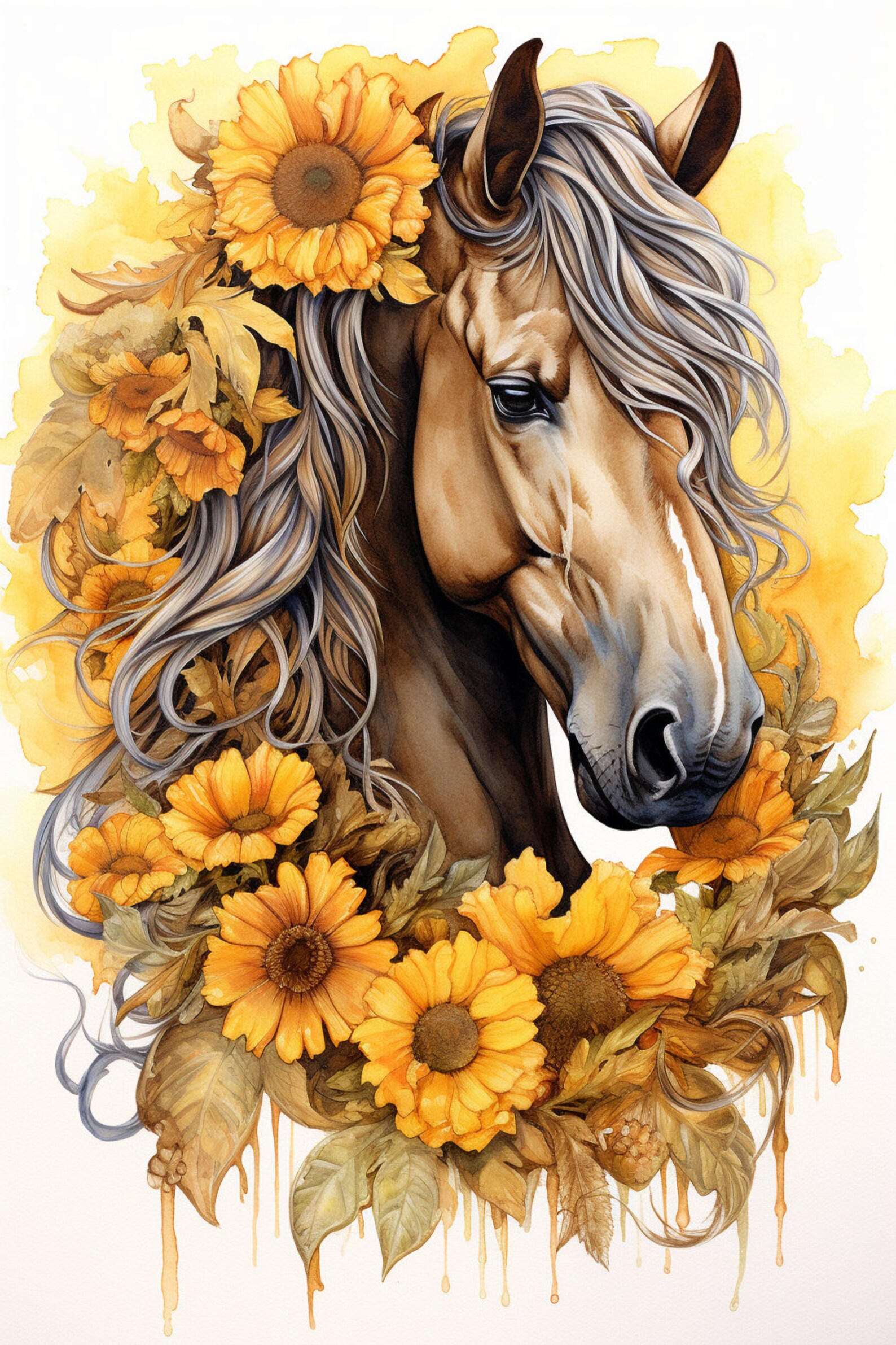 Sunflower Horse Watercolor Painting | Western Art Print (digital ...