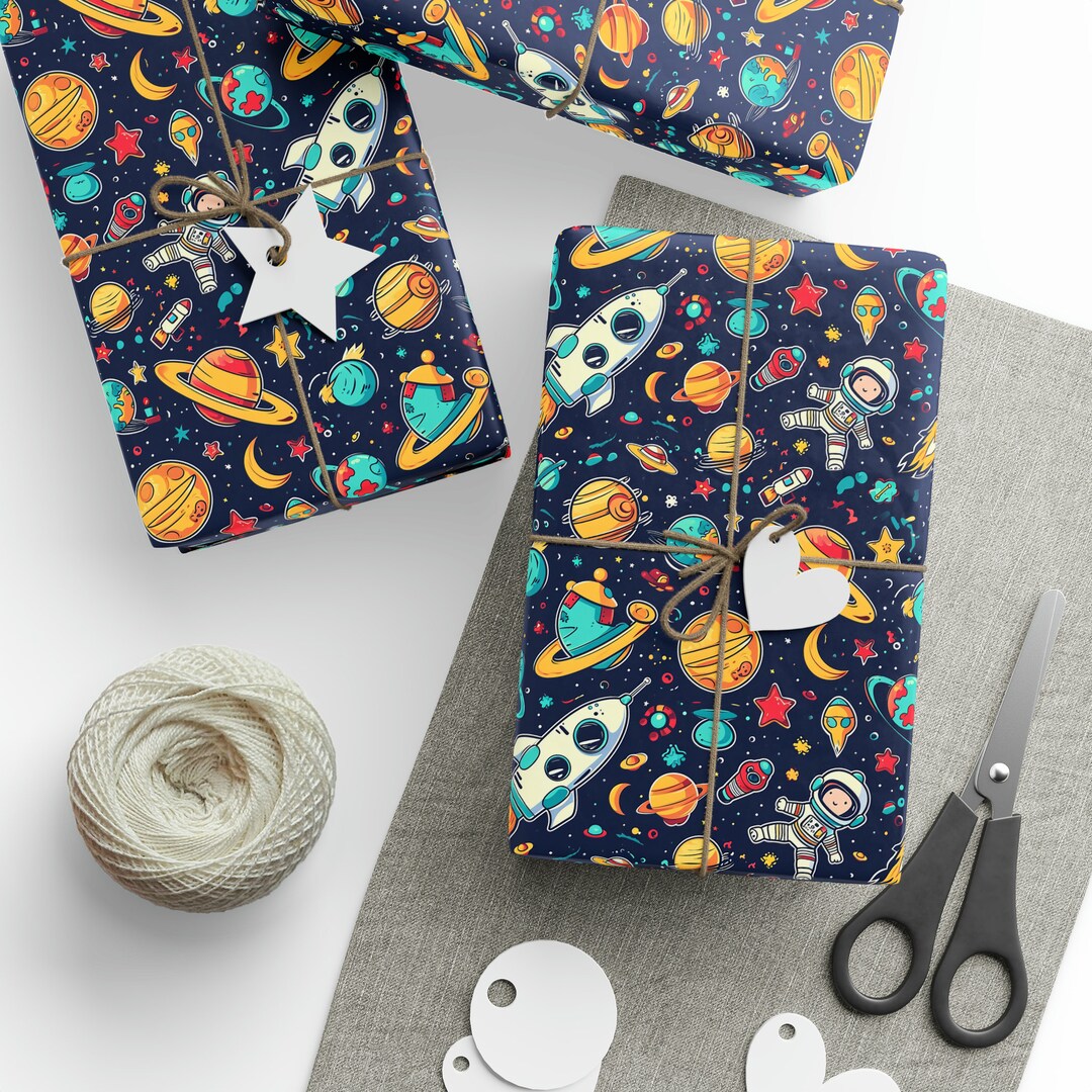 Kids Space Gift Wrap, Space Wrapping Paper, Astronaut Wrapping Paper ...