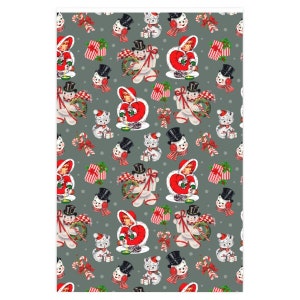 Vintage Christmas Wrapping Paper | Retro Cat & Snowman Design - Etsy