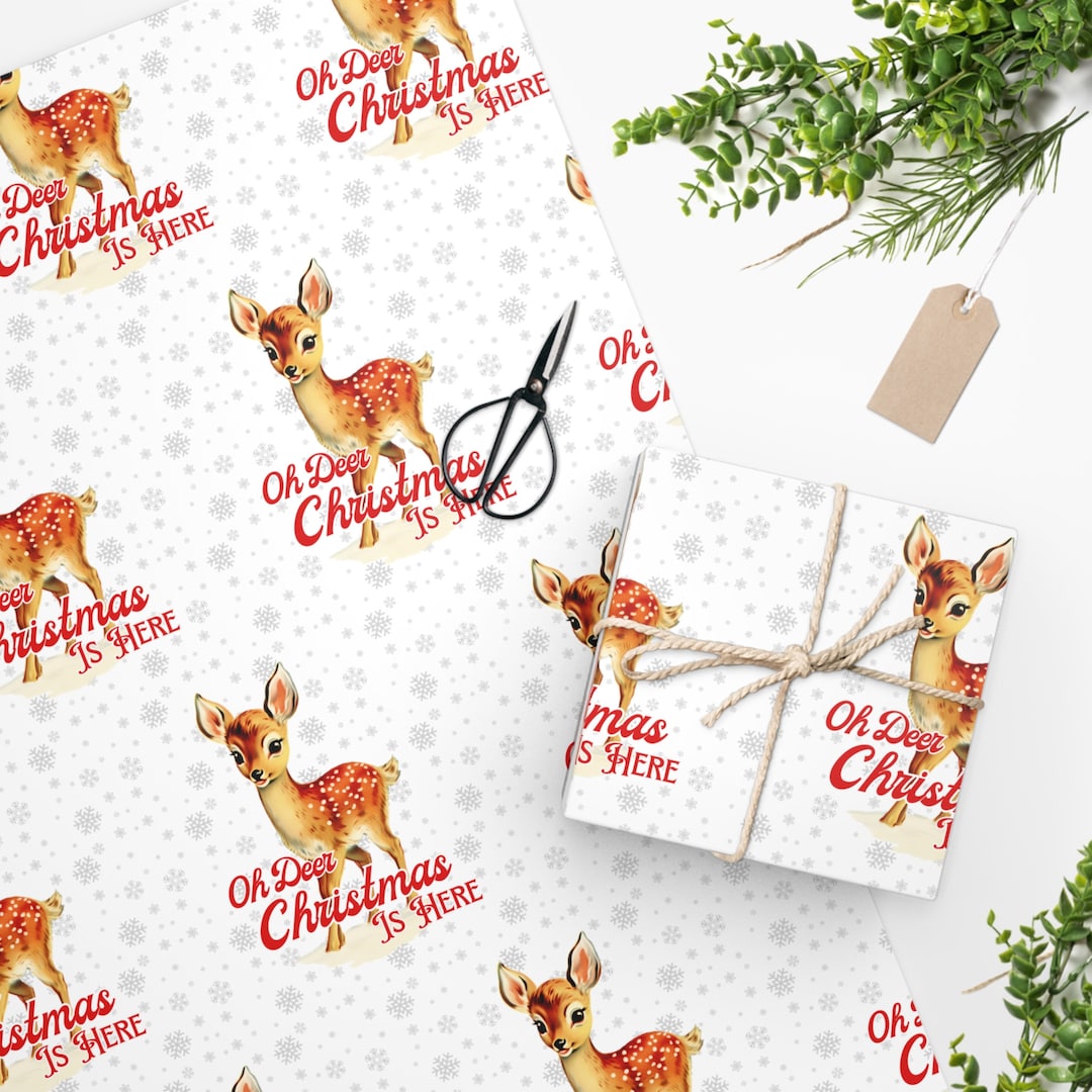 Vintage Christmas Wrapping Paper, Oh Deer Christmas is Here, Christmas ...