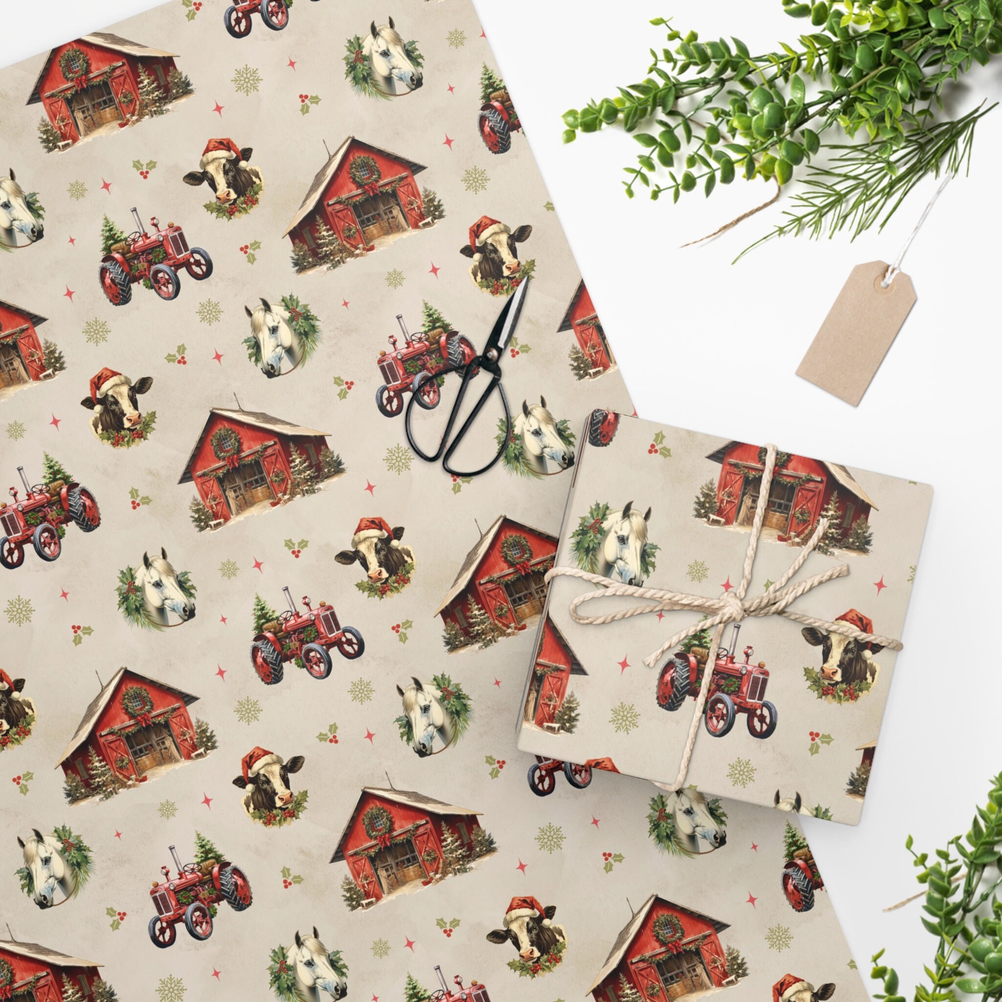 Vintage Christmas Farm Wrapping Paper, Holiday Horse Gift Wrap - Etsy