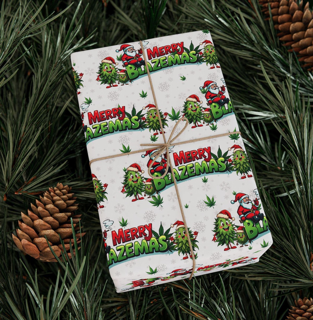 Happy Blazemas 420 Christmas Wrapping Paper - Cannabis Holiday Gift ...