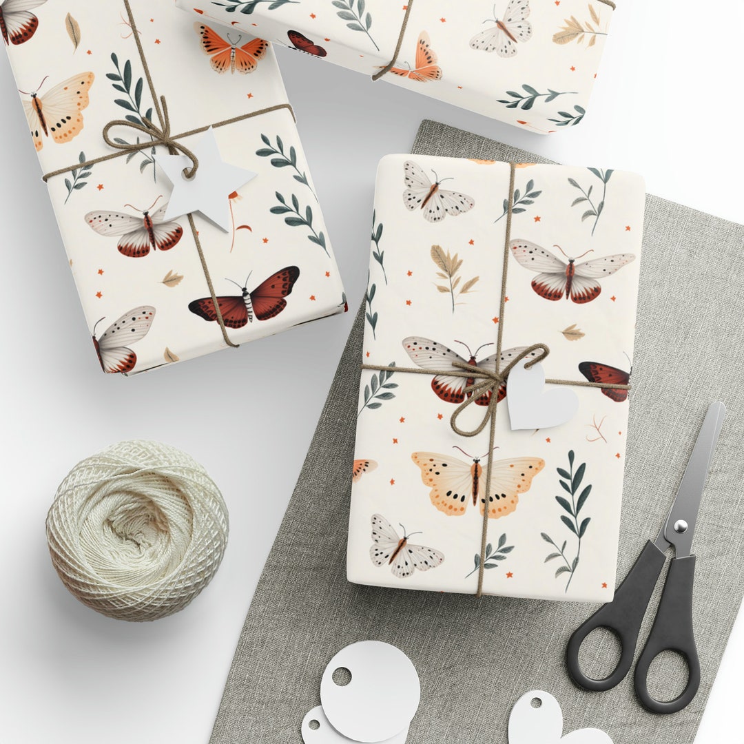 BOHO Butterfly Wrapping Paper, Neutral Wrapping Paper, Birthday Gift ...