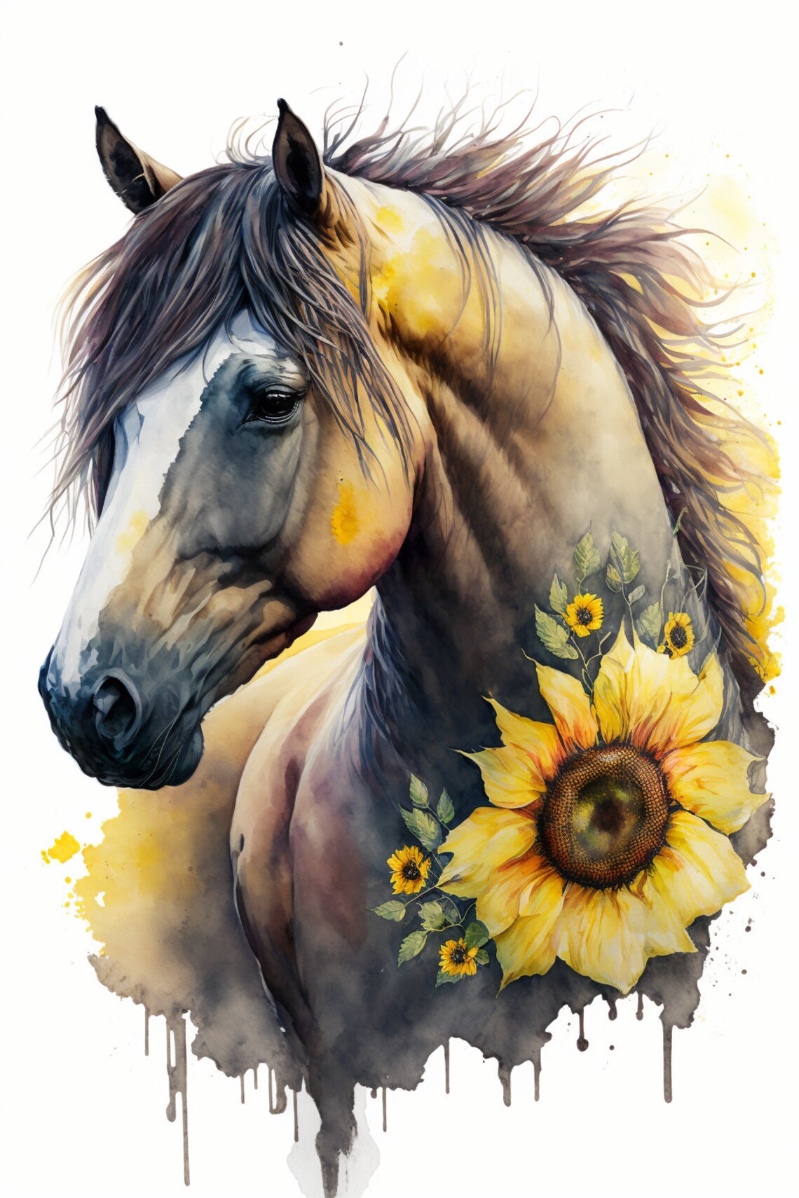 Sunflower Horse Watercolor Painting | Western Art (digital Download) - Etsy