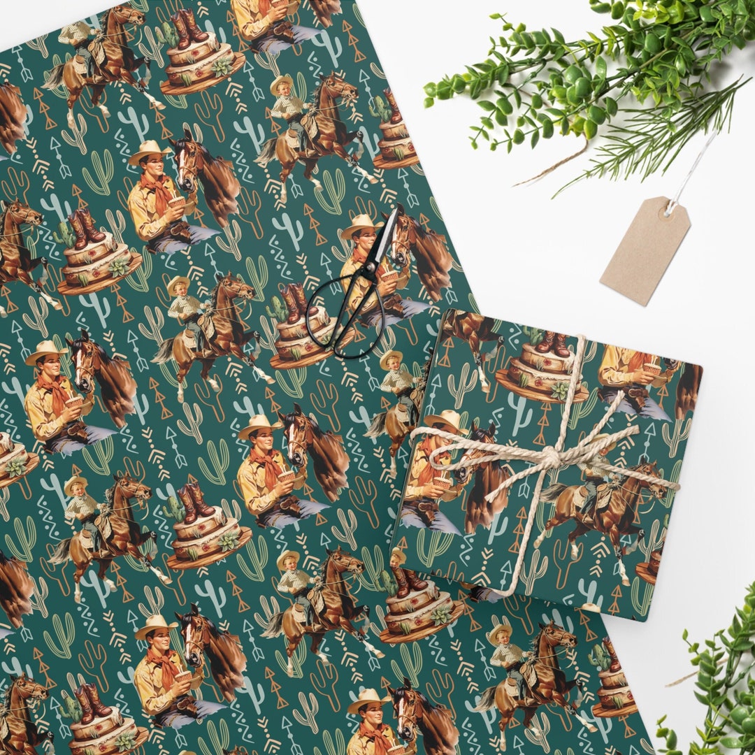 Cowboy Birthday Wrapping Paper, Western Gift Wrap, Wrapping Paper Rolls ...