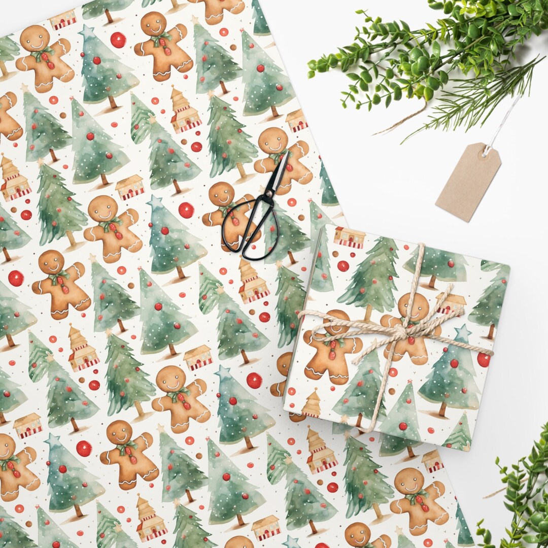 Gingerbread Christmas Wrapping Paper Rolls, Watercolor Christmas, Cute ...